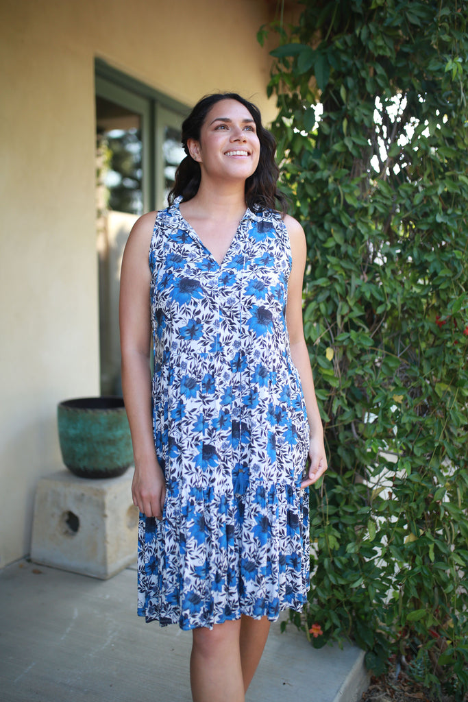 Sienna dress midi S/L - vintage blue flowers – roma